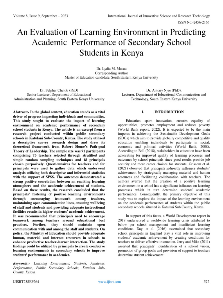 An Evaluation Of Learning Environment In Predicting Academic Performance Of Secondary School