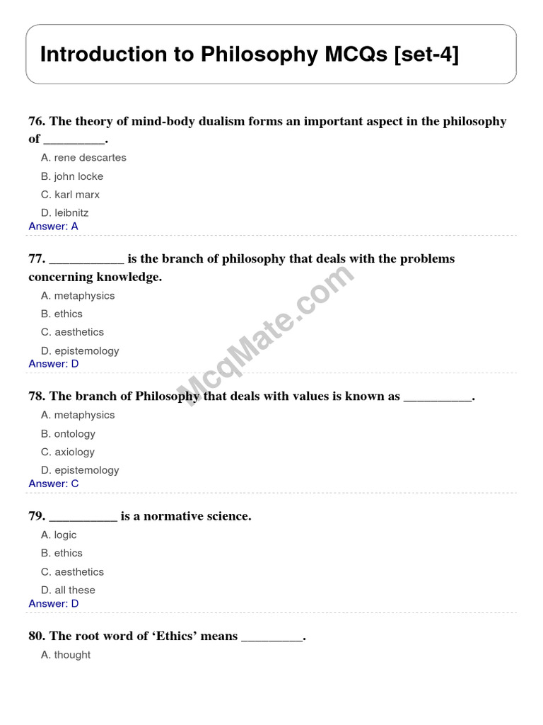 Introduction To Philosophy Set 4 | PDF | Metaphysics | Experience