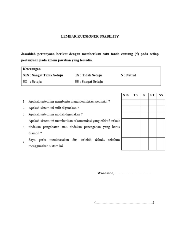 Lembar Kuesioner Usability | PDF | Metode & Bahan Ajar | Pengembangan Diri