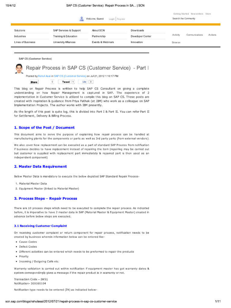 SAP CS_ Repair Process in SA. | PDF