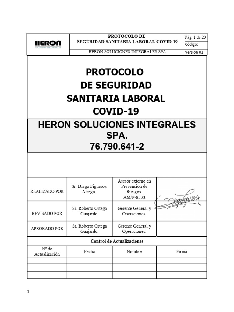 Protocolo de Seguridad Sanitaria Laboral Covid-19, Heron Spa | PDF | Lavado de manos | Seguridad ...