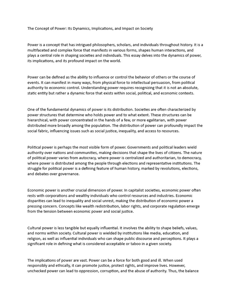 Power Essay | PDF | Power (Social And Political) | Society