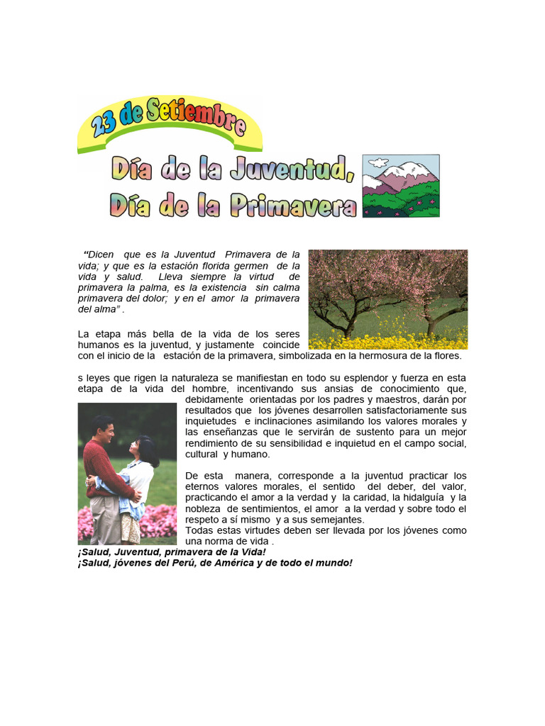 23 DE SETIEMBRE (1) - Día de La Juventud - Día de La Primavera. | PDF