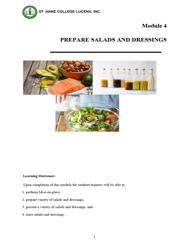 Module 4 Salads and Dressings | PDF | Salad | Fat