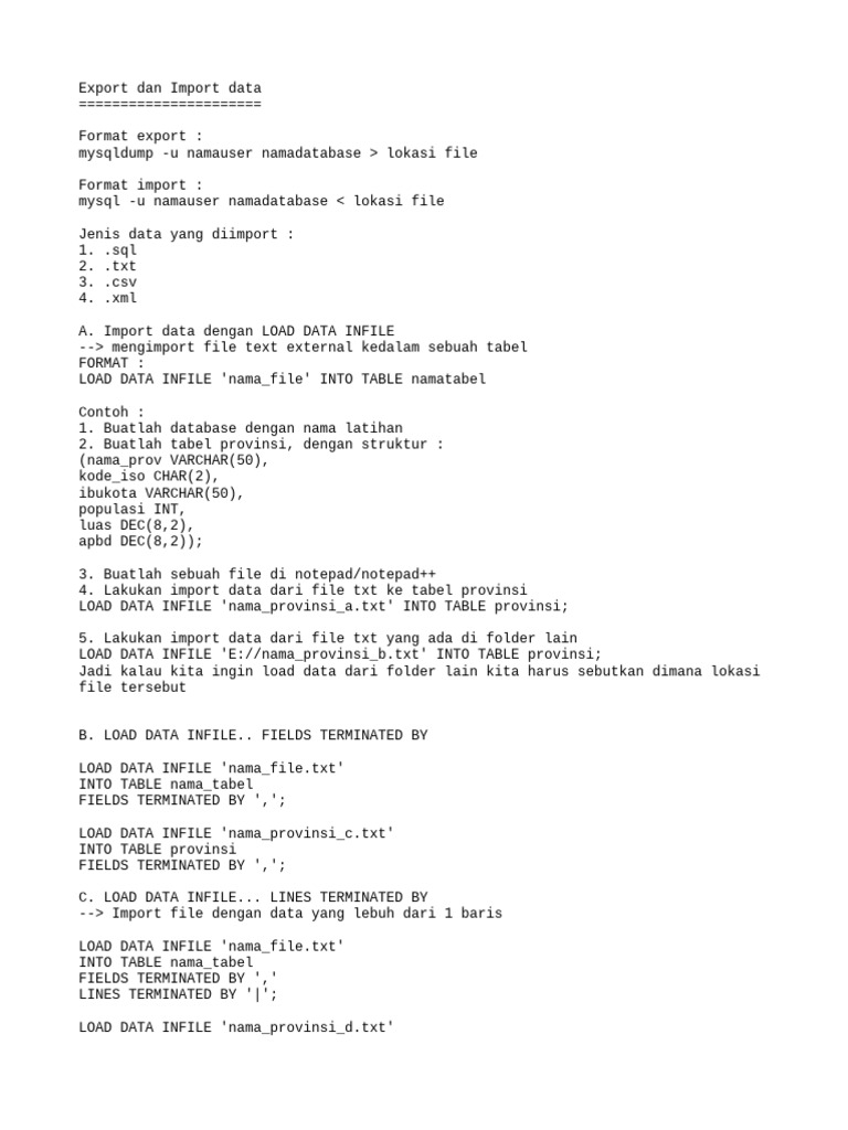 Panduan Lengkap Import-Export Data MySQL | PDF | Metode & Bahan Ajar | Komputer