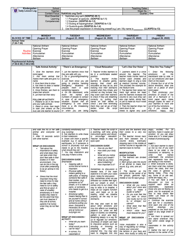 Kindergarten DLL MELC Q1 Week 1.2 | PDF | Shape | Quantity