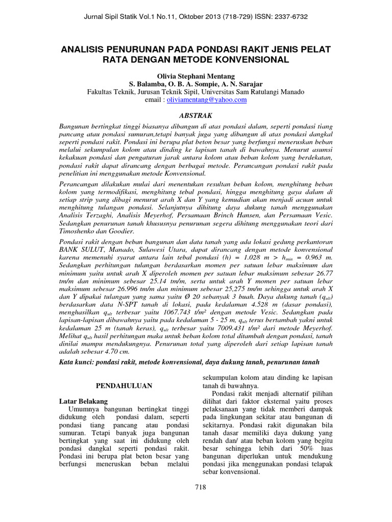 Analisis Penurunan Pada Pondasi Rakit Jenis Pelat Rata Dengan Metode ...
