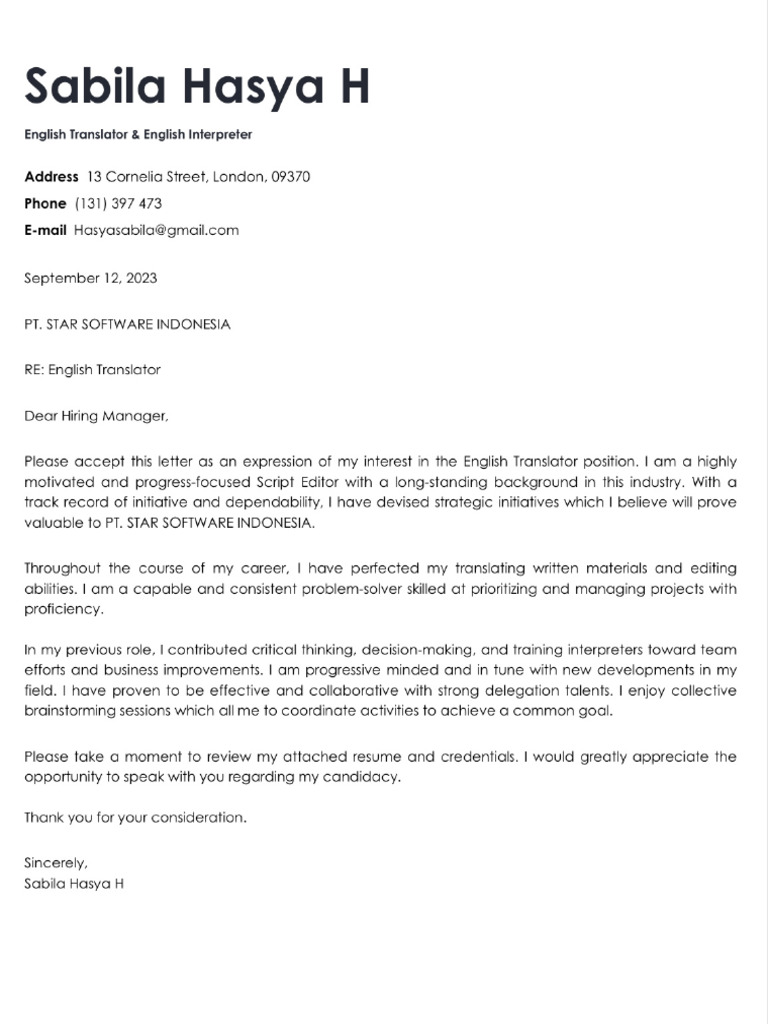 Contoh Job Application Letter | PDF