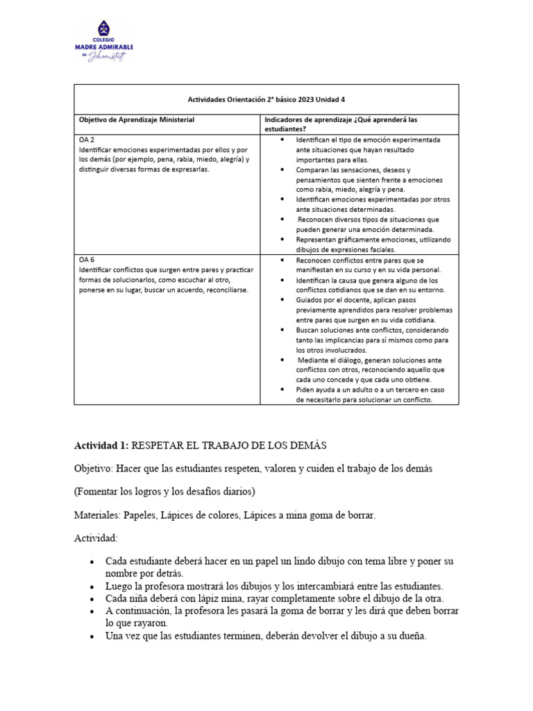 2° Clase de Orientación U4 2° Básico | PDF | Las emociones | Tolerancia
