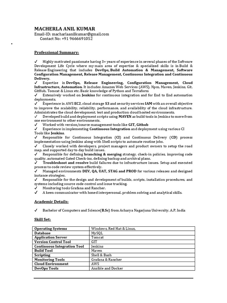 Anil Kumar - Resume - AWS and DevOps | PDF | Cloud Computing | Amazon Web Services