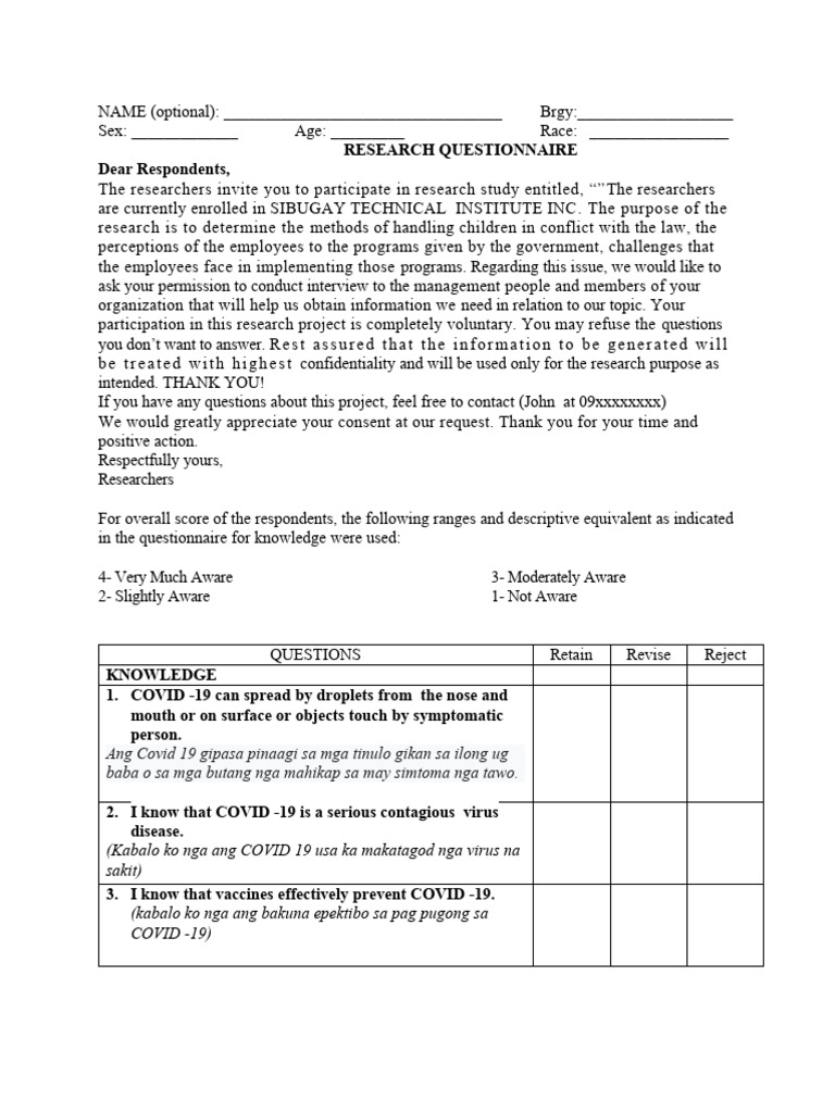 Questionnaire | Download Free PDF | Virus | Infection