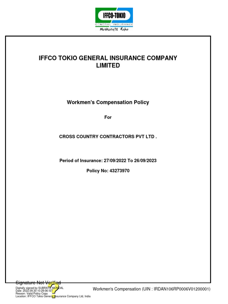 IFFCO Tokio Workmen's Compensation Policy | PDF | Liability Insurance ...
