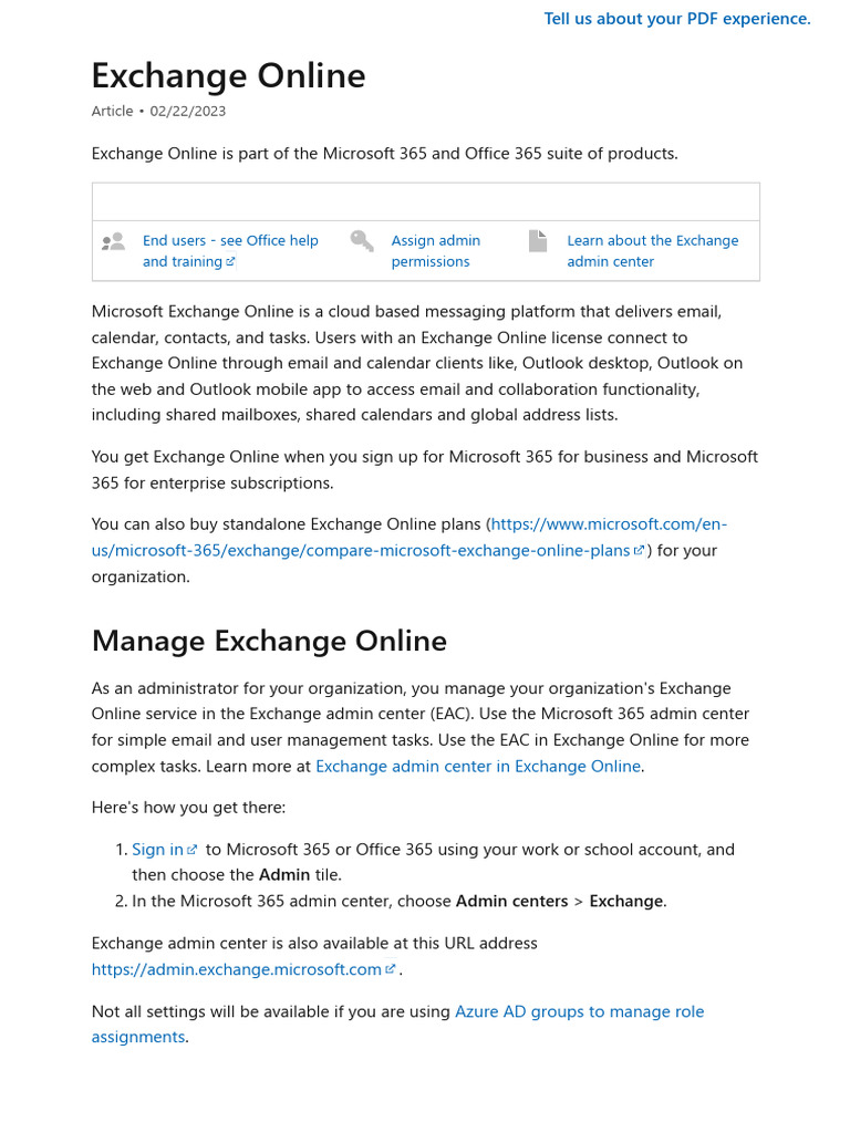 Managing Exchange Online Admin Center | PDF | Microsoft Exchange Server ...