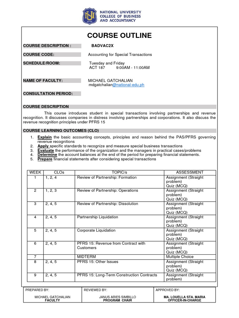 BADVAC2X - Course Outline | PDF | Multiple Choice | Academic Dishonesty