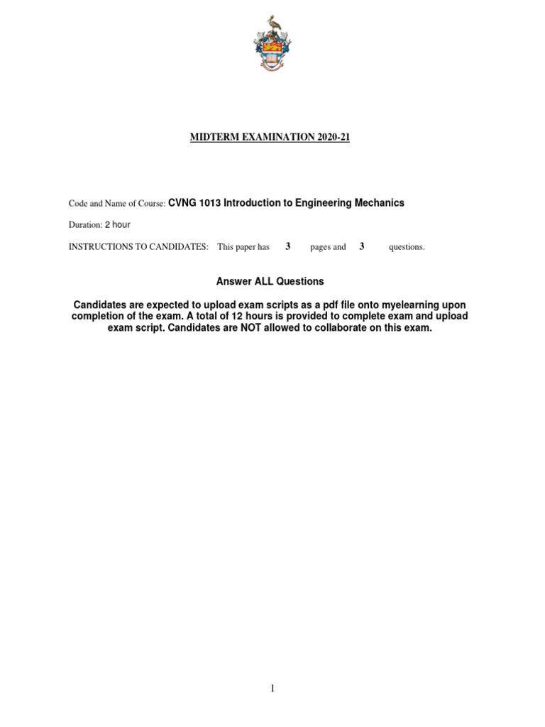 CVNG1013 Midterm 2020-21 | PDF | Force | Truss