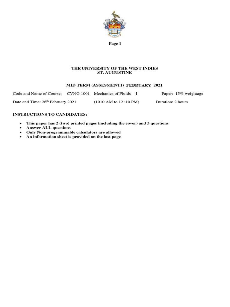 cvng1001 2021 Midterm Fluid1 | PDF
