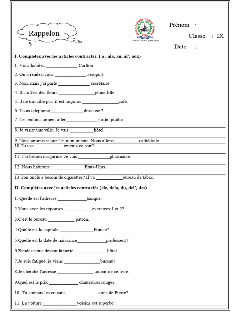 Article Contracte Class 9 Worksheet | PDF | Échecs | Théorie (échecs)