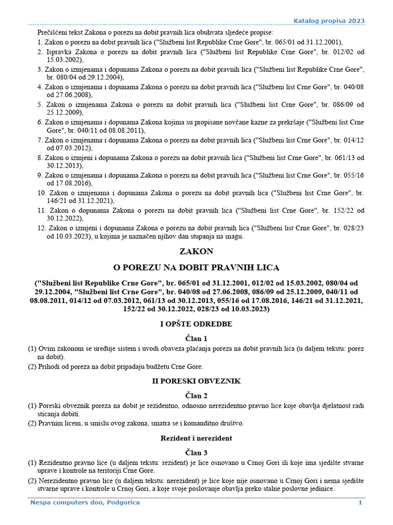 Zakon o Porezu Na Dobit Pravnih Lica 3 | PDF