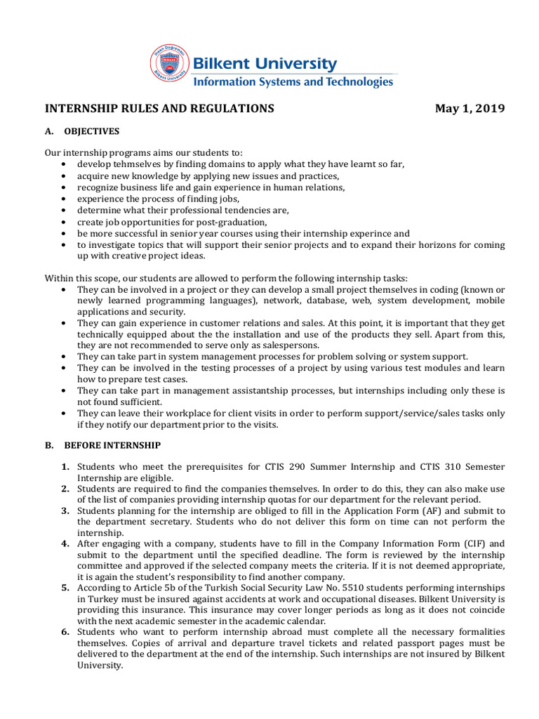 CTIS Internship Rules and Regulations 17 04 2021 | PDF | Internship ...