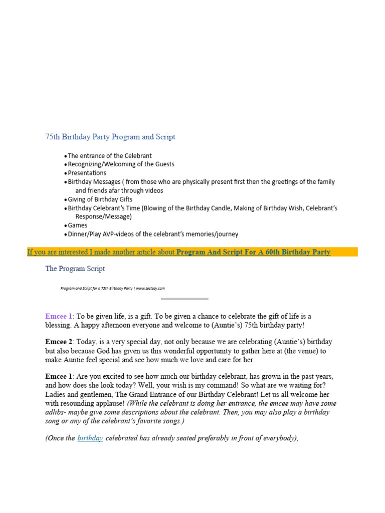 Bday Script | PDF | Birthdays