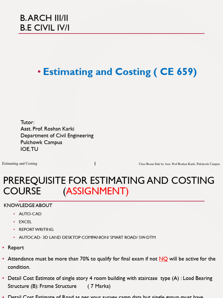 Estimate Note Upto Rate Analysis by Roshan Karki | PDF | Specification (Technical Standard) | Cost