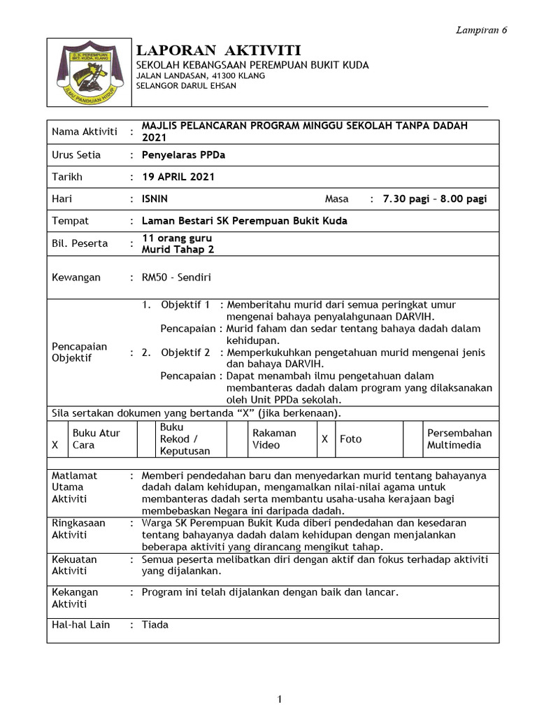 Laporan Aktiviti Ppda-majlis Pelancaran Minggu Sekolah Tanpa Dadah 2021 ...