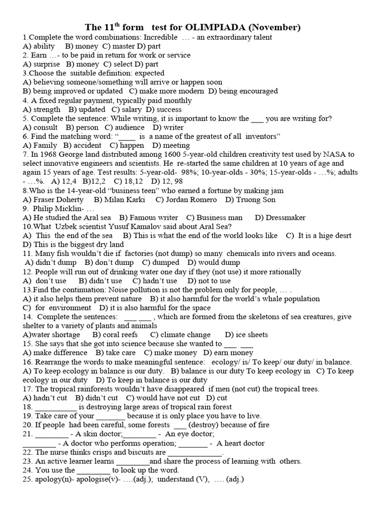 The 11th Form Test For Olimpiada | PDF | Rainforest | Tropics