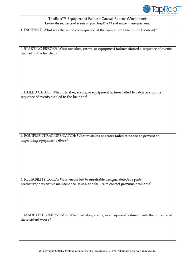 Causal Factor Worksheet - Equipment - 2022 | PDF