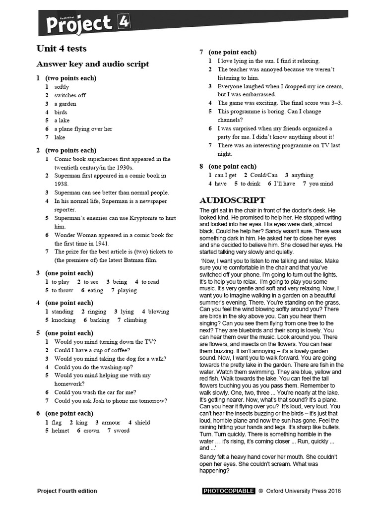 Unit 4 Answer Key and Audio Script | PDF | Superman