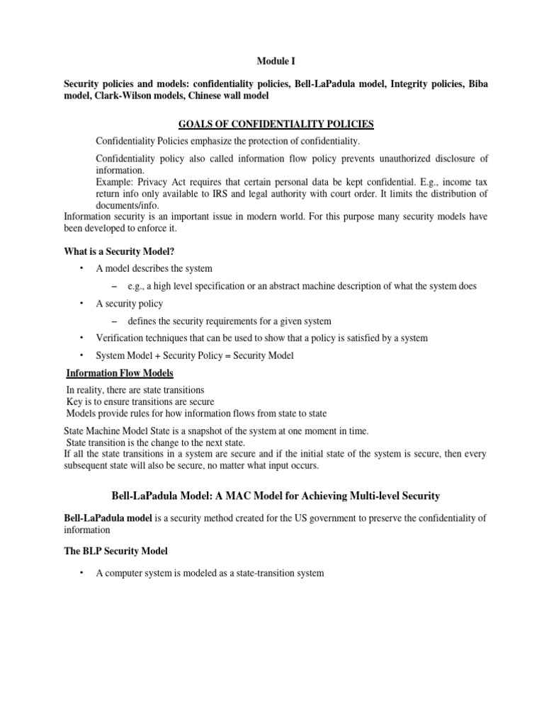 Security Models Notes | PDF | Securities | National Security