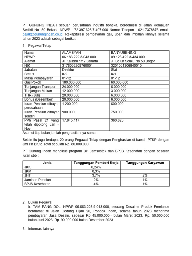 Latihan Isi SPT Masa PPH Pasal 21 2023 | PDF