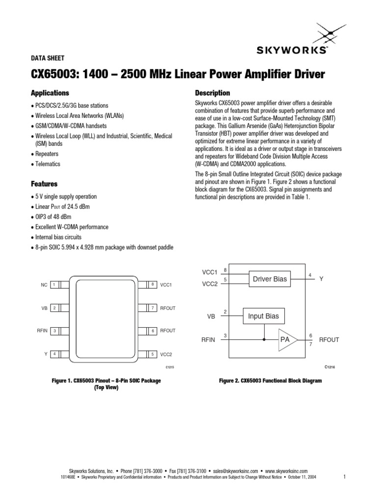 Datasheet cx65003 | PDF | Amplifier | Electrostatic Discharge