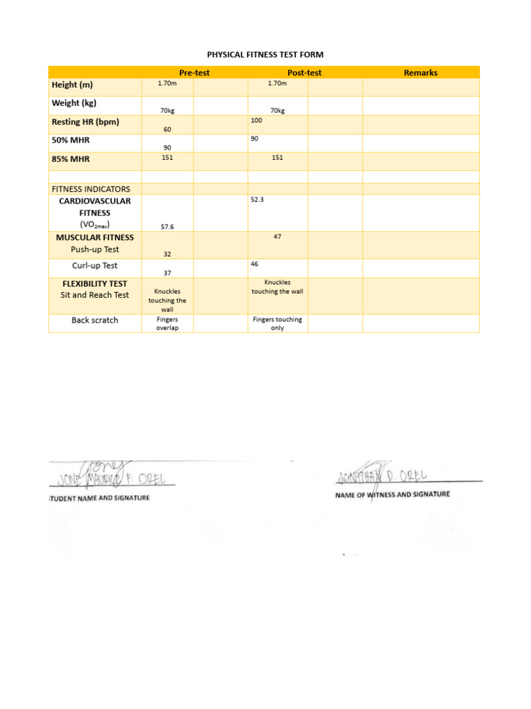 Physical Fitness Tests Form | PDF