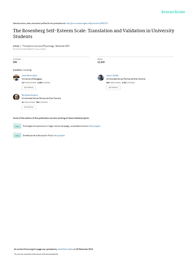 The Rosenberg Self-Esteem Scale: Translation and Validation in ...