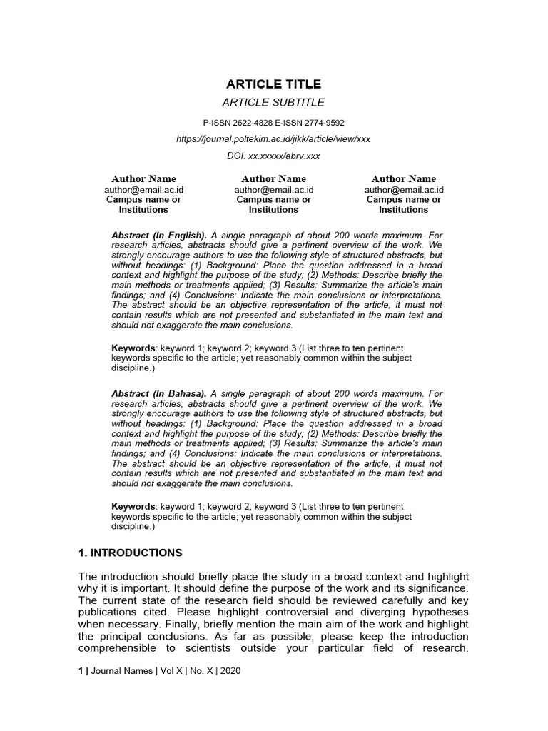 Journal Template - JIKK | PDF | Abstract (Summary) | Academic Journal