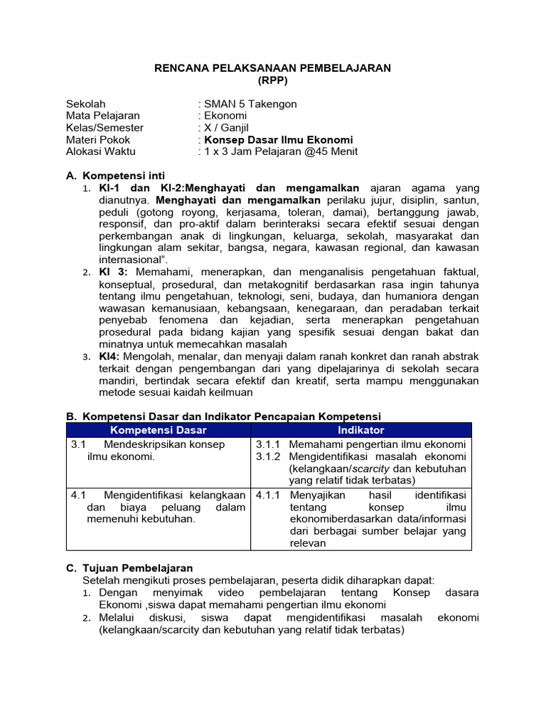 RPP Konsep Dasar Ekonomi | PDF
