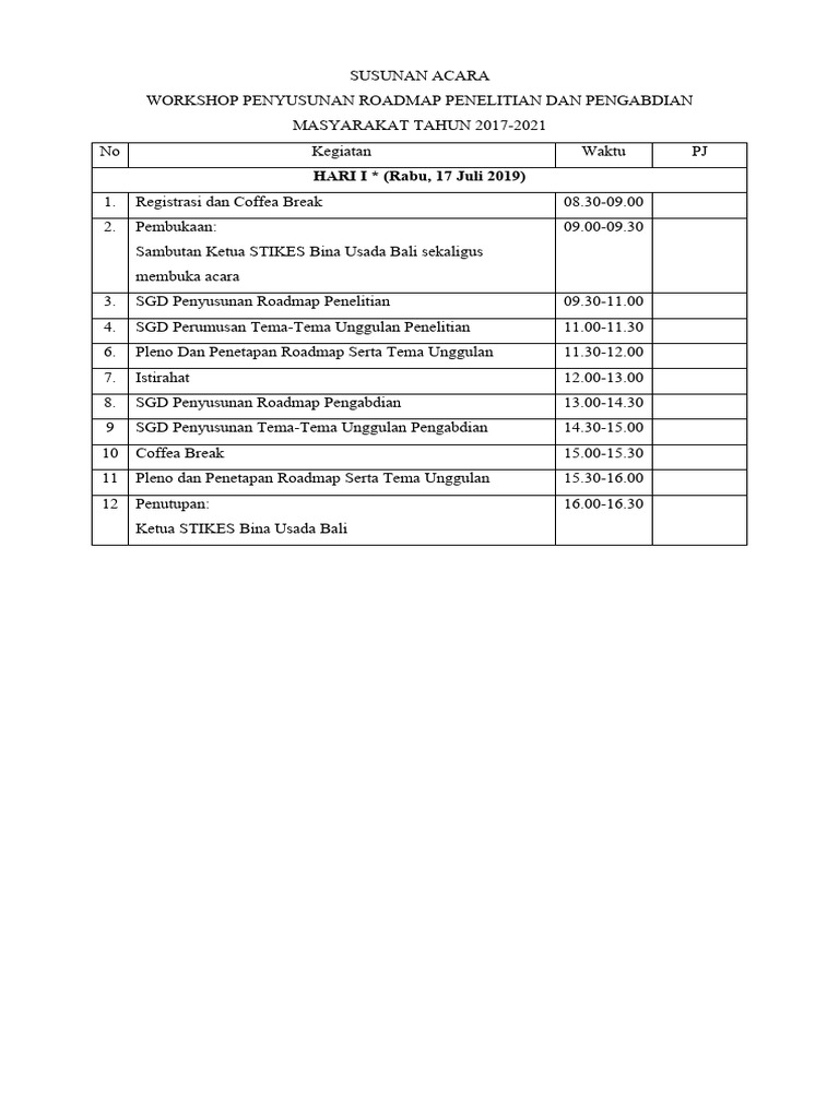 Jadwal Acara Penyusunan Roadmap | PDF | Karier & Perkembangan