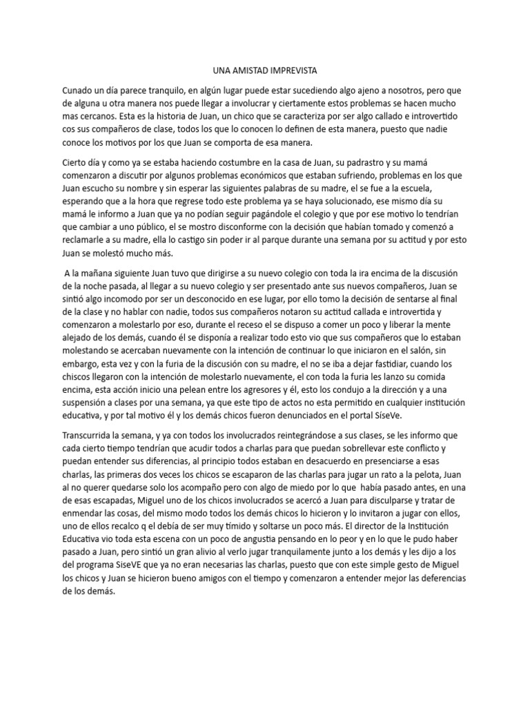 Amistad Inesperada En La Escuela Pdf Salud Y Bienestar Novela