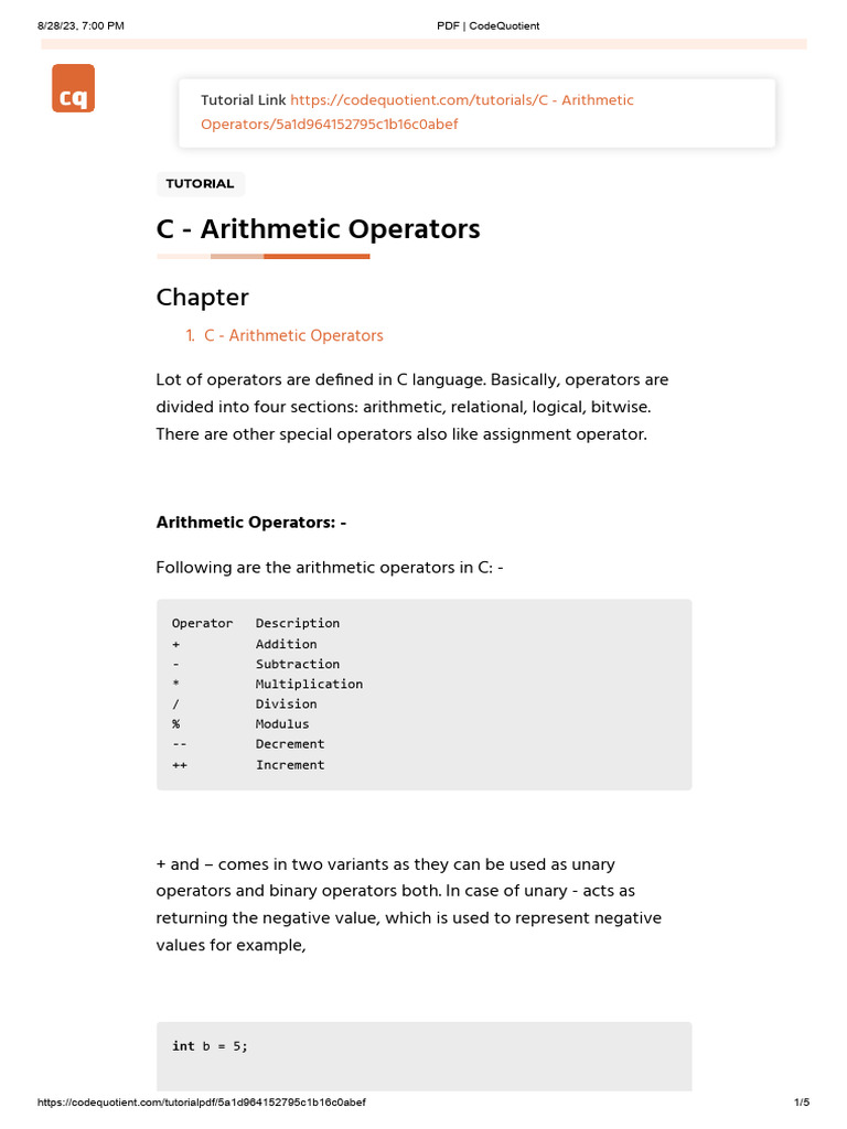 C - Arithmetic Operators | PDF | Software Engineering | Computer Programming
