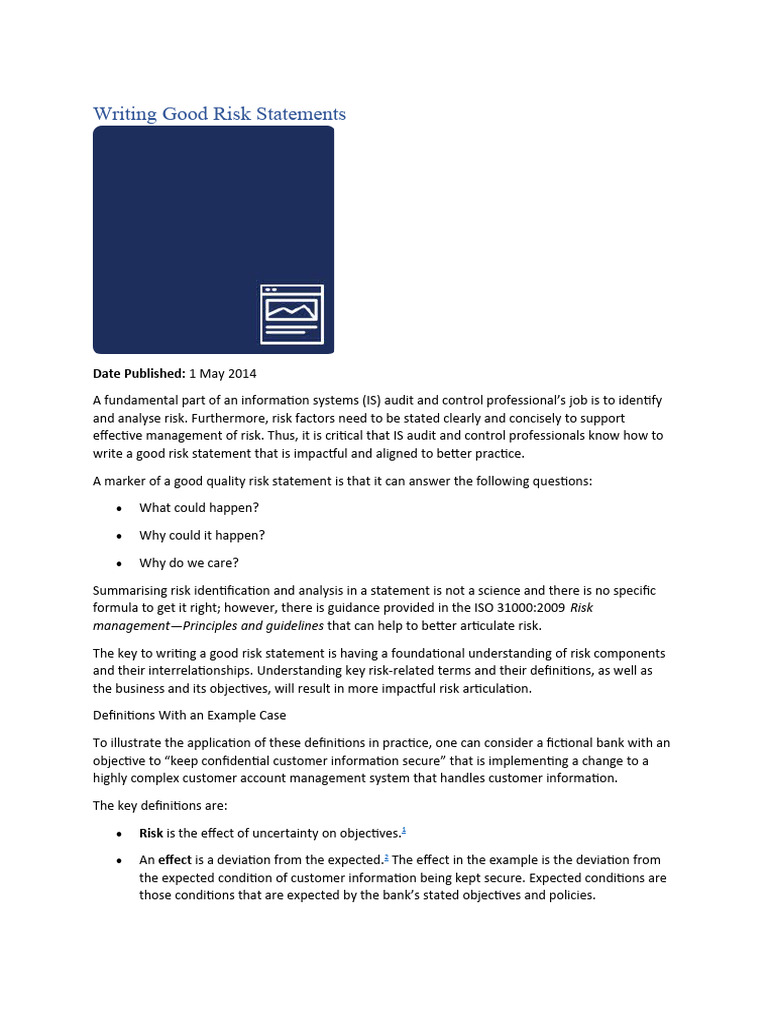 Writing Good Risk Statements | Download Free PDF | Risk | Uncertainty