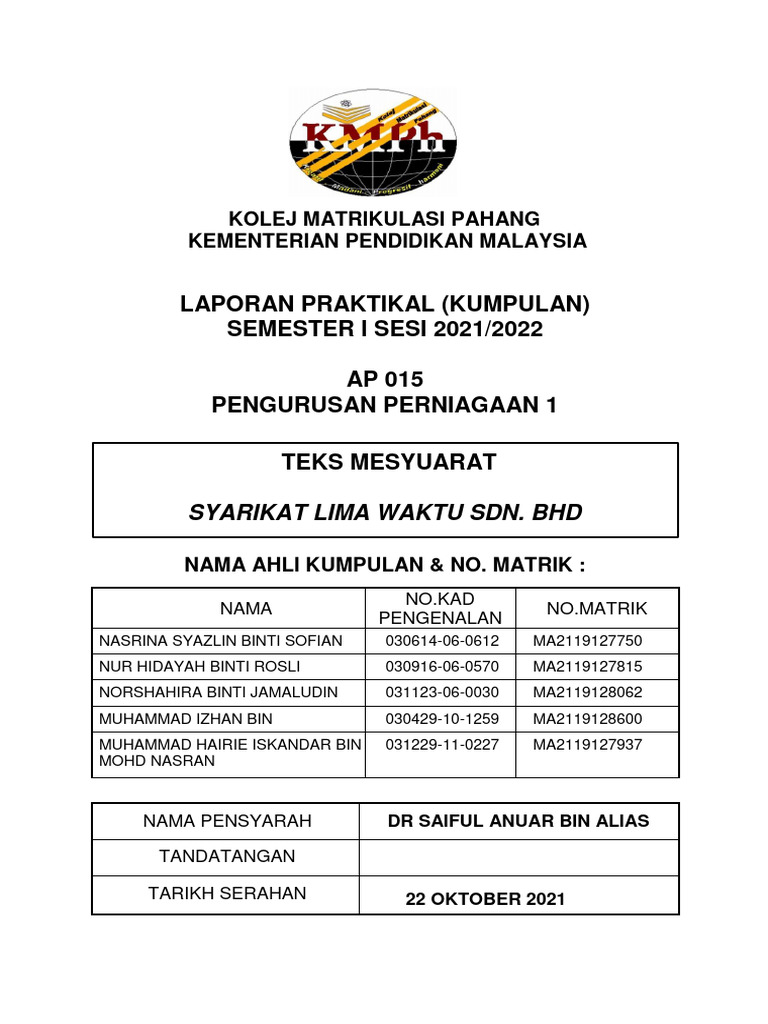 Laporan Mesyuarat Praktikal. | PDF Laporan Mesyuarat Praktikal. | PDF