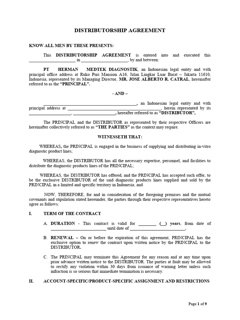 Distributorship Agreement for Diagnostic Products | PDF | Arbitration ...