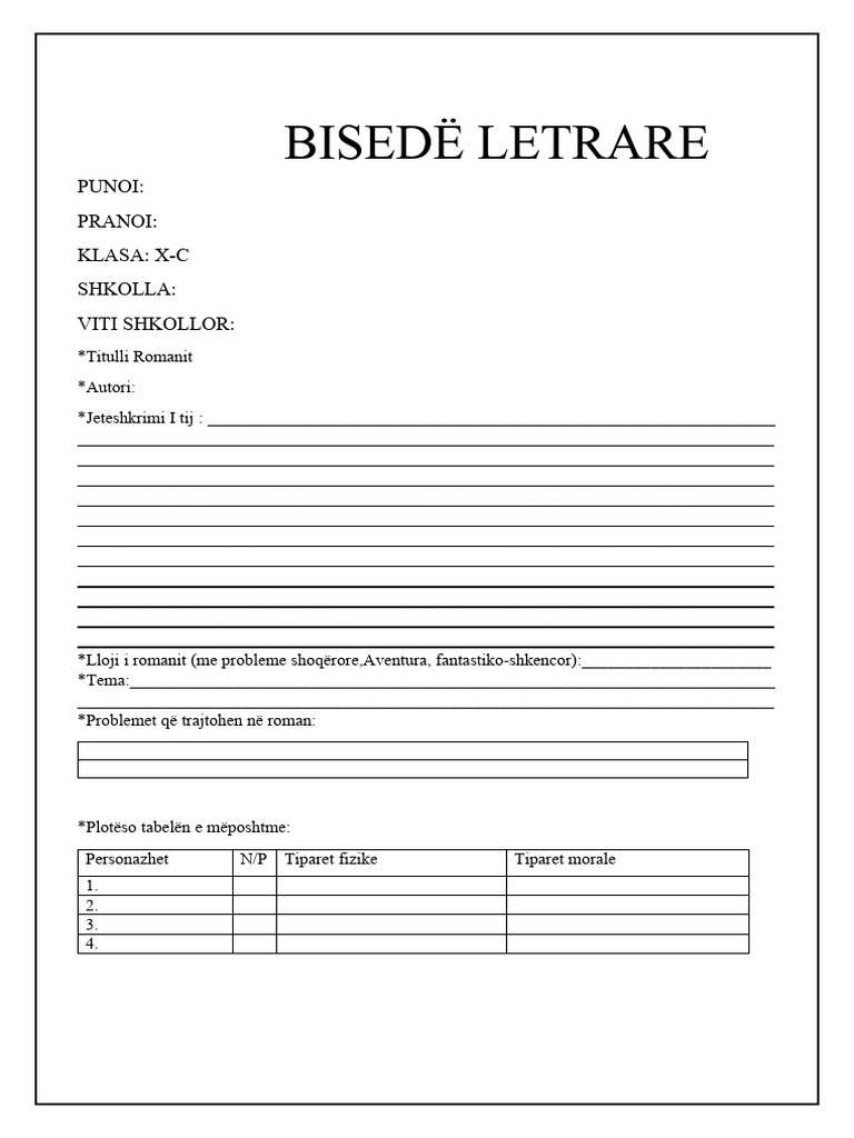 Biseda Letrare Shembull. | PDF