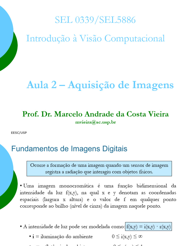Aula 2 - Aquisicao de Imagens | PDF | Dispositivo de carga acoplada | Pixel