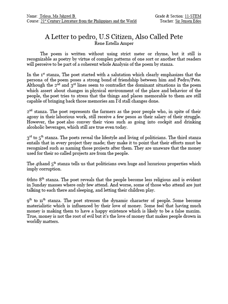 A Letter To Pedro | PDF | Poetry