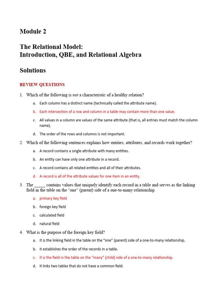 CDBM Mod02 Answers | PDF | Relational Database | Table (Database)