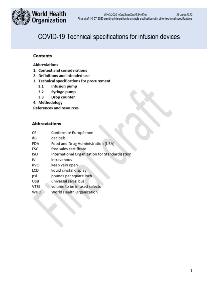 COVID-19 Infusion Device Specifications | PDF | Medical Device ...