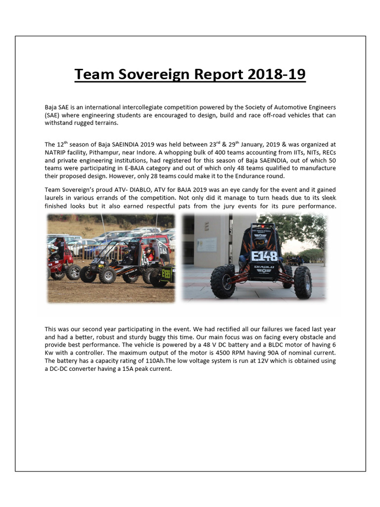 Team Sovereign Report | PDF | Vehicle Technology | Electricity