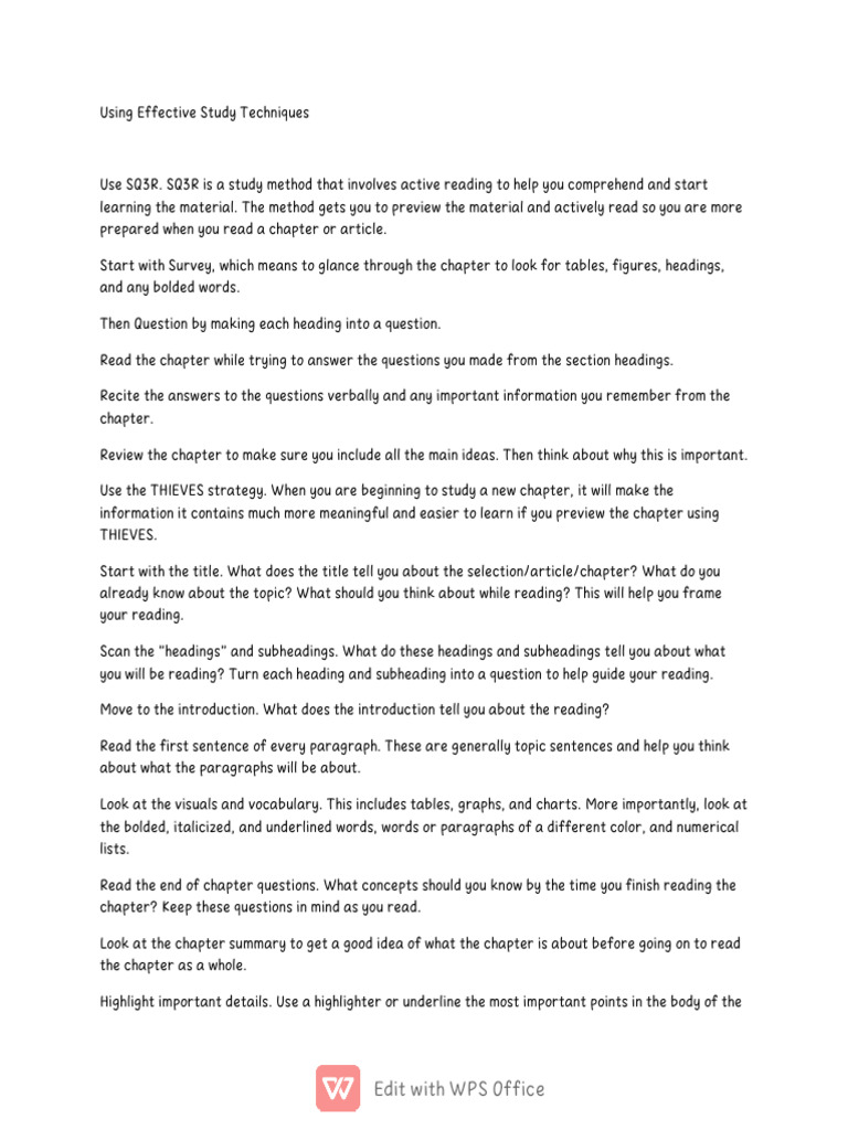 Studying Techniques Pdf Mnemonic Memory