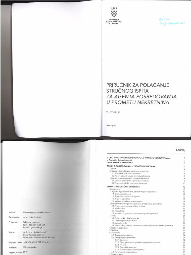 Priručnik Za Polaganje Stručnog Ispita Za Agenta Posredovanja U Prometu Nekretnina VI. Izdanje | PDF